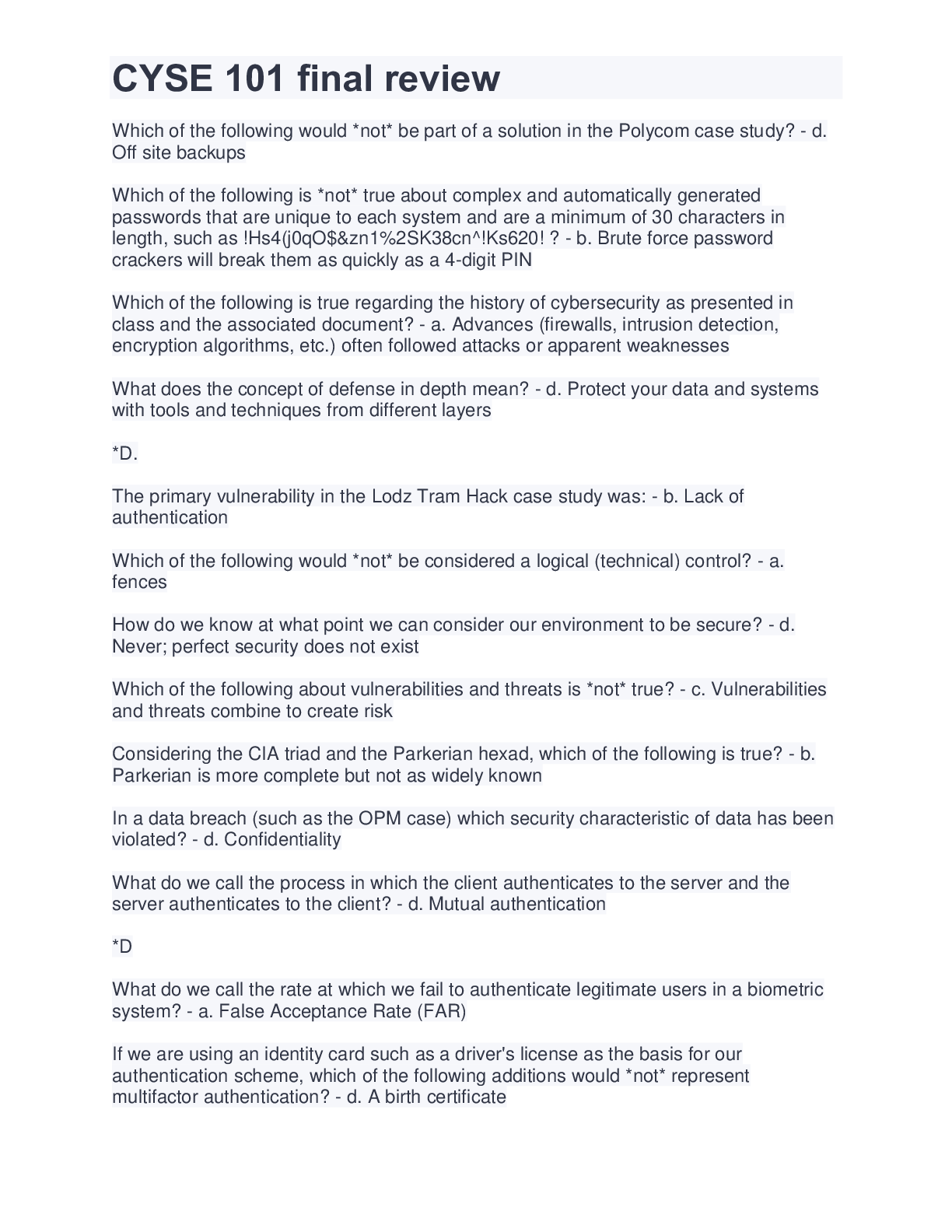 CYSE 101 FINAL REVIEW | with COMPLETE SOLUTION - Scholarfriends